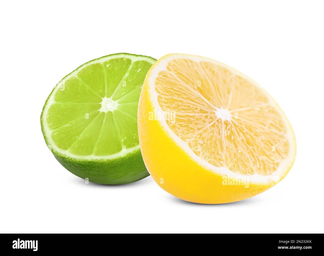 Halved lime and lemon on white background Stock Photo - Alamy