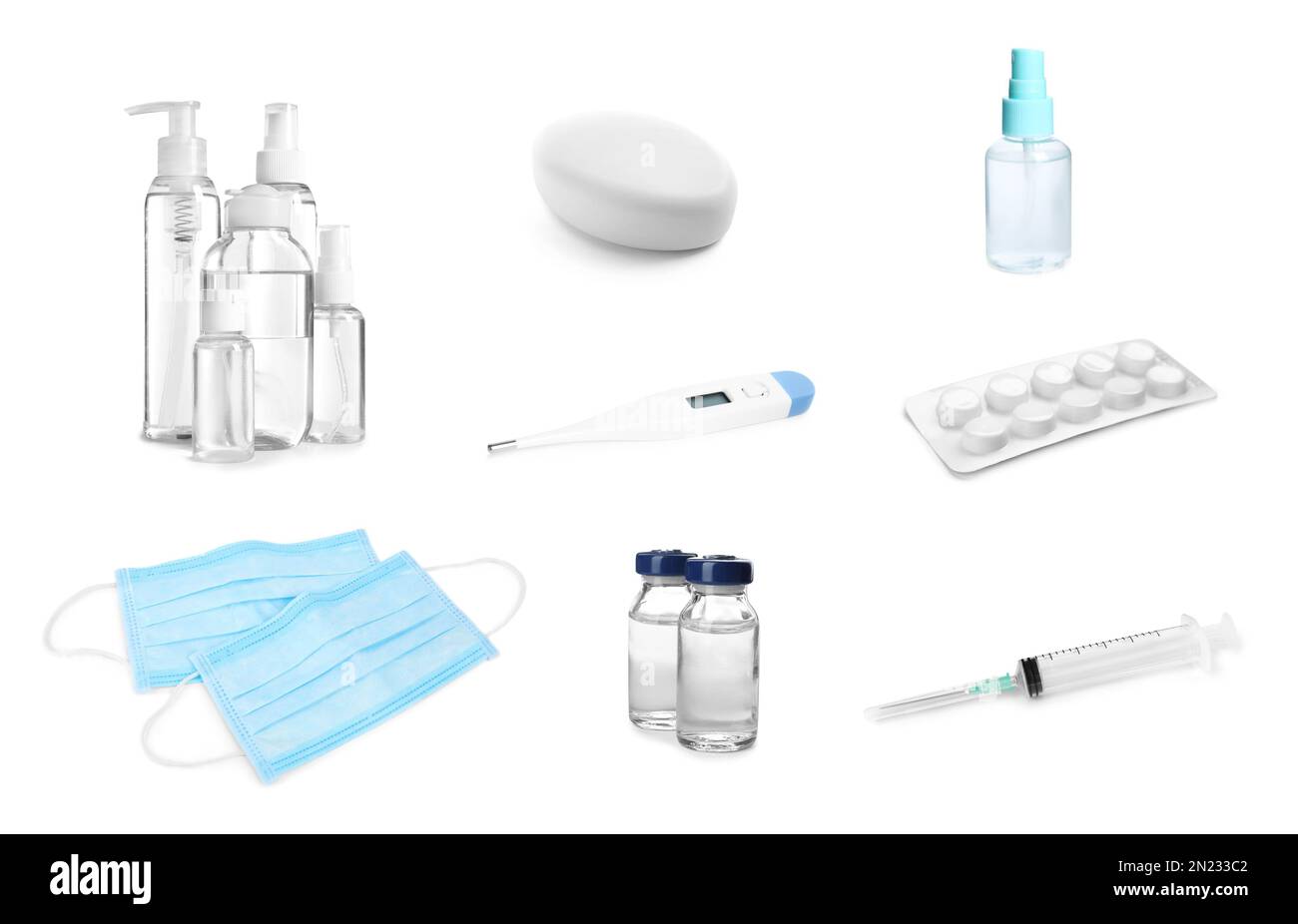 Set of different medical items on white background Stock Photo - Alamy