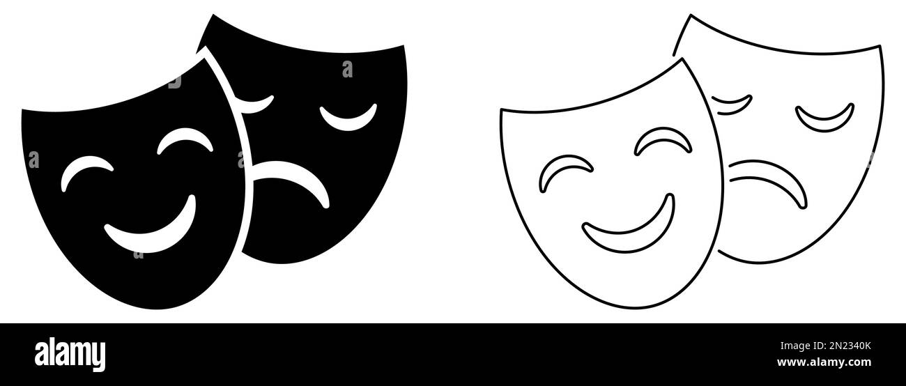 Theater mask icon set. Comedy and tragedy theater masks. Vector ...