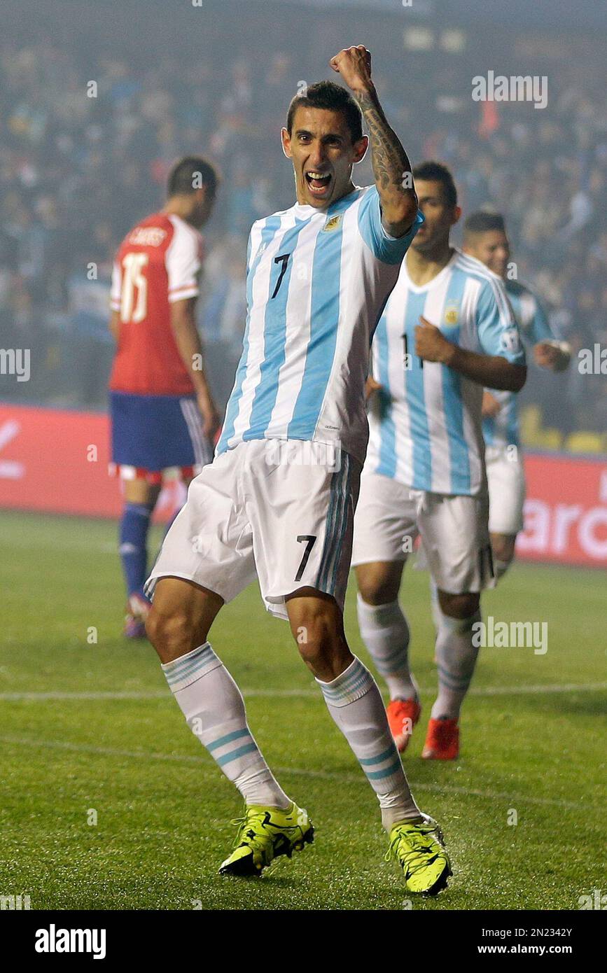 Argentina's Angel Di Maria celebrates after scoring his second goal and ...