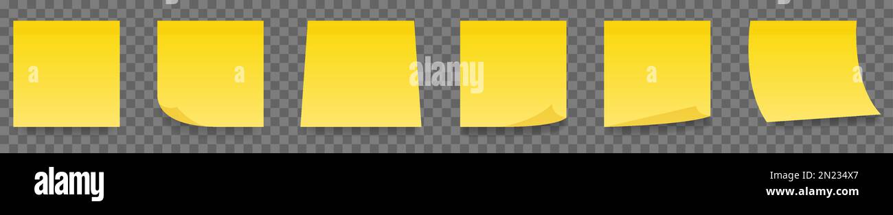 Yellow sticky notes set. Vector illustration isolated on transparent ...