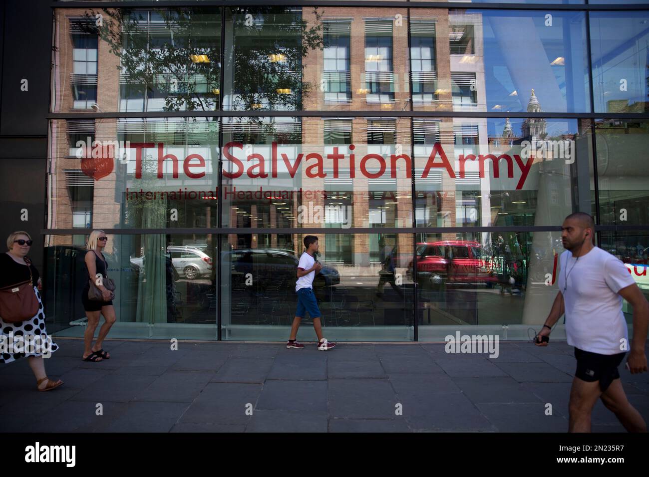 An exterior view shows the facade of the Salvation Army International ...