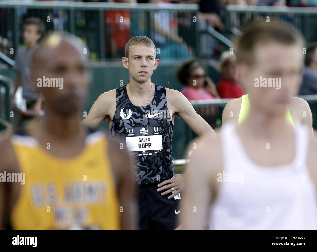 Galen Rupp is shown before the 10,000 meters race at the U.S. Track and ...