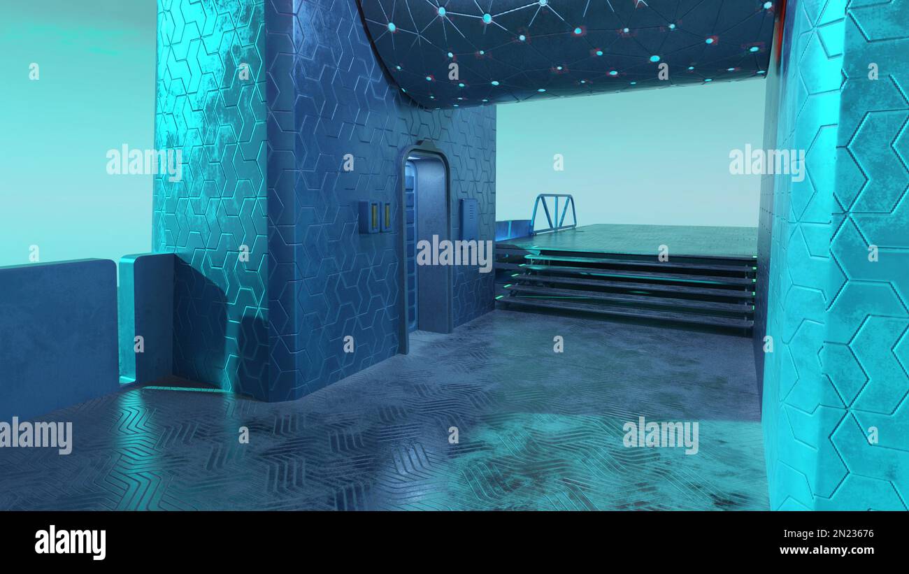 3D-illustration of an alien city and scifi architecture somewhere in ...