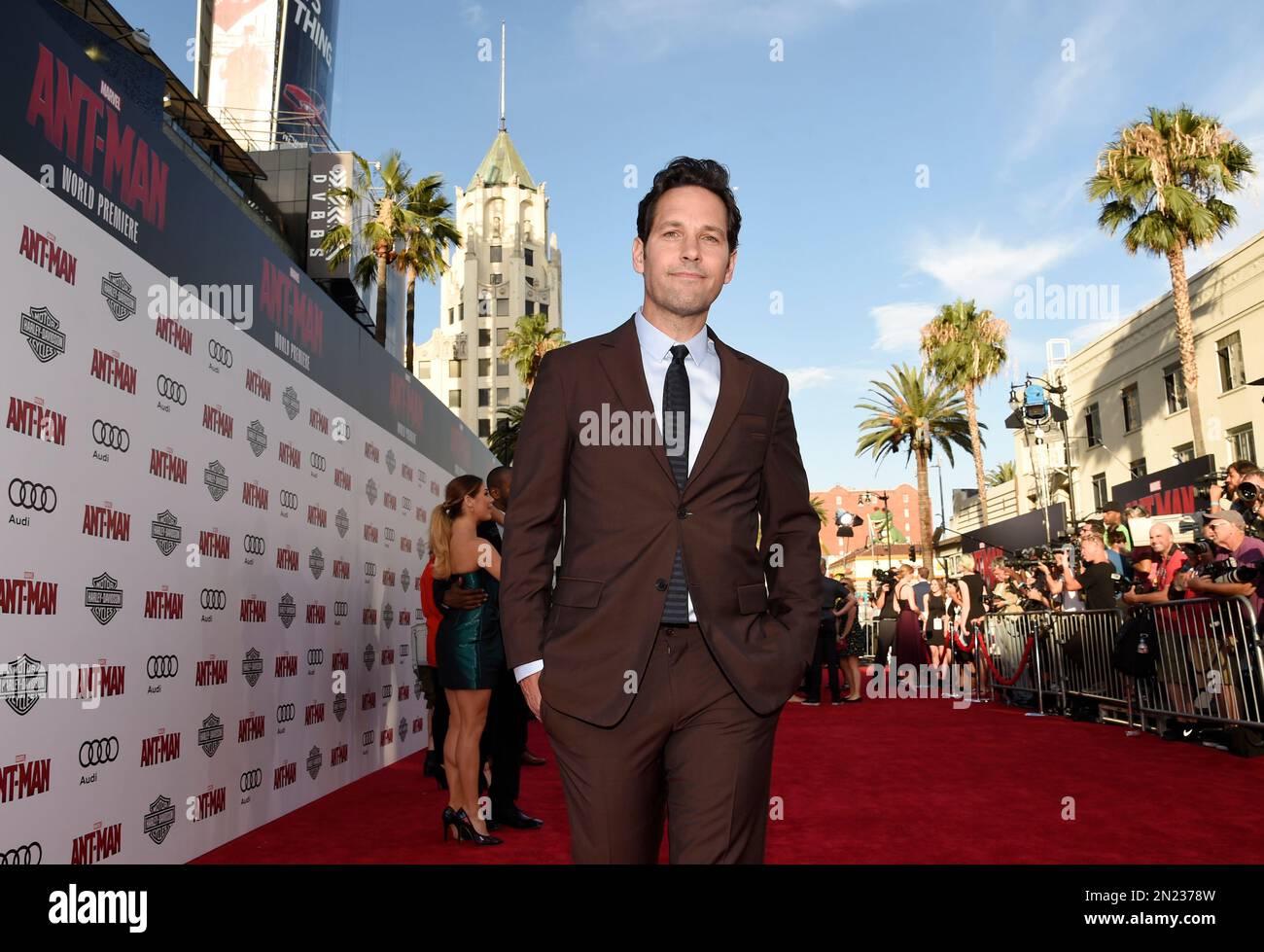 Paul Rudd, star of "Ant-Man," walks the red carpet at the premiere of ...