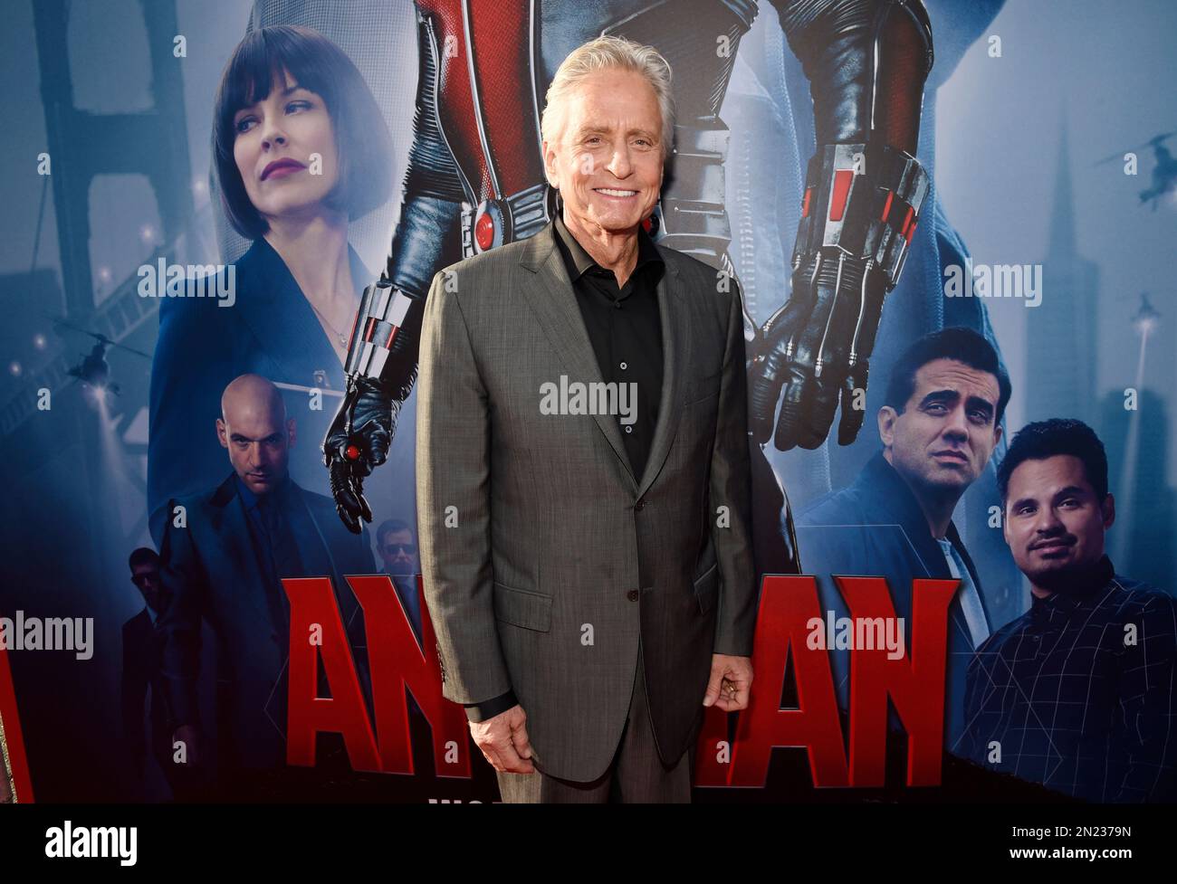 Michael Douglas, a cast member in "Ant-Man," poses at the premiere of ...