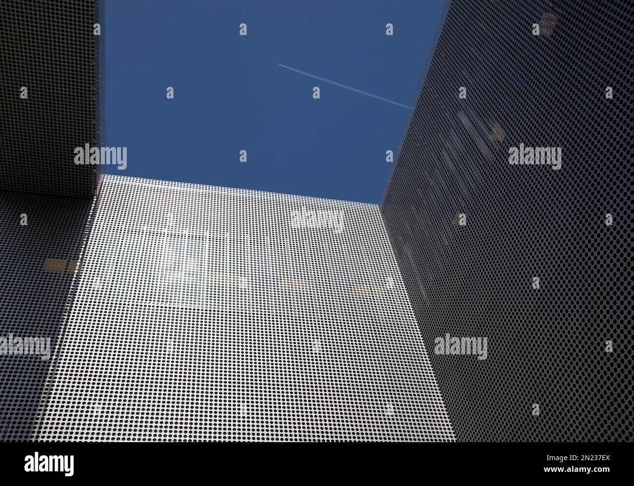 The abstract view of Tampa city modern building with an airplane flying ...