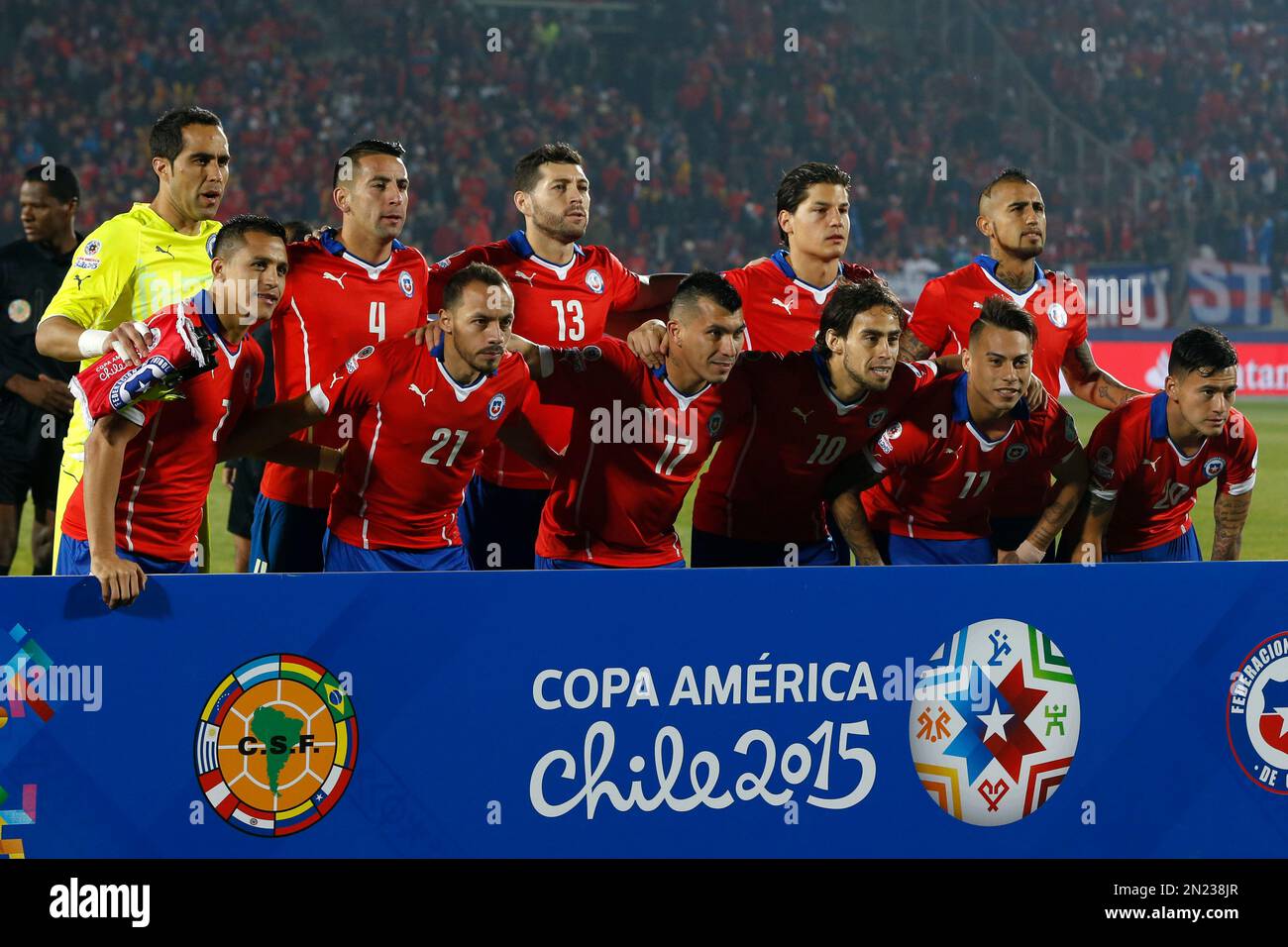 Chile's team pose during a Copa America semifinal soccer match between ...