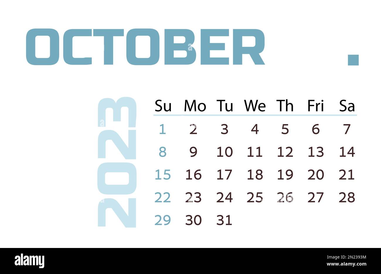 Calendar for the month of october 2023. blue Horizontal calendar Stock ...