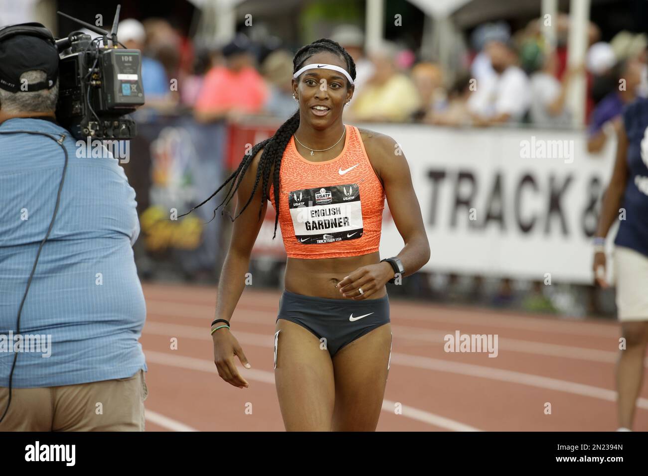 English Gardner is shown at the U.S. Track and Field Championships in ...