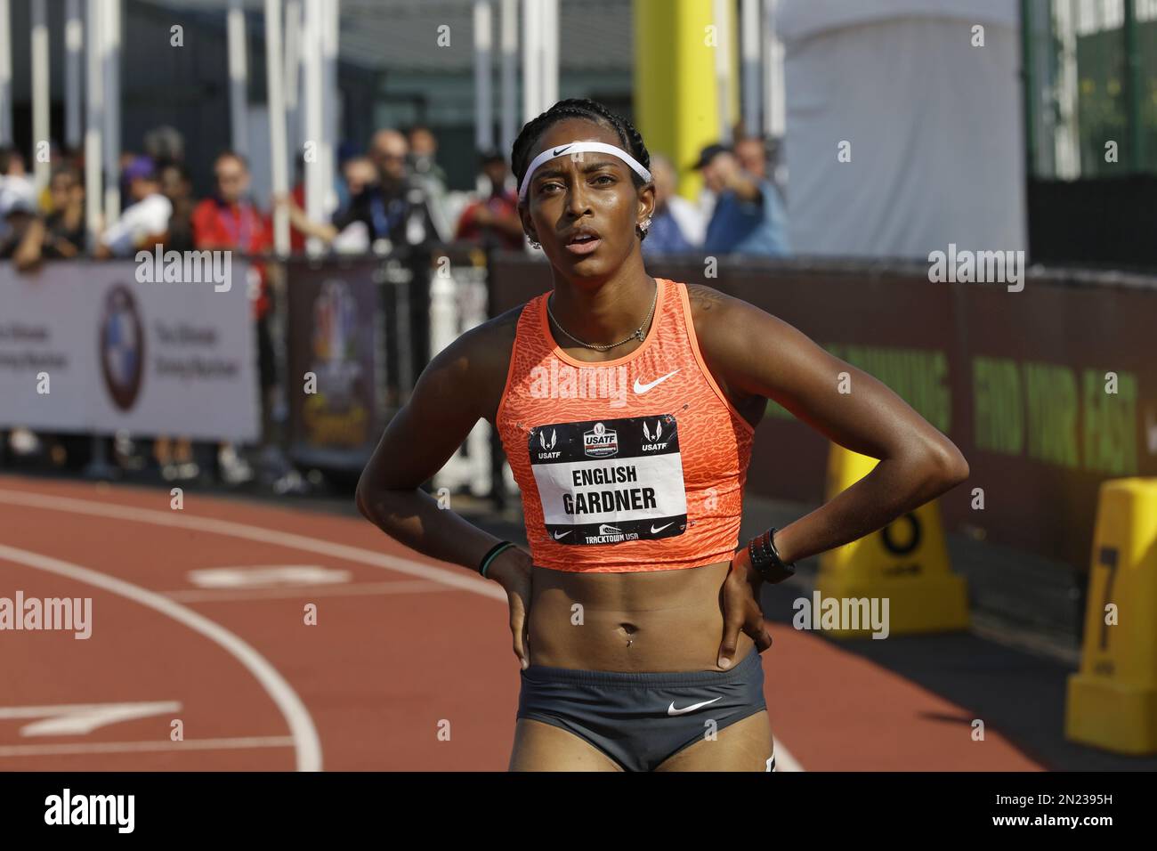 English Gardner is shown at the U.S. Track and Field Championships in ...