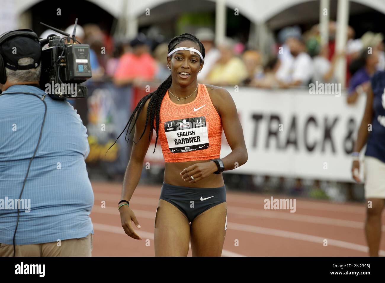 English Gardner is shown at the U.S. Track and Field Championships in ...