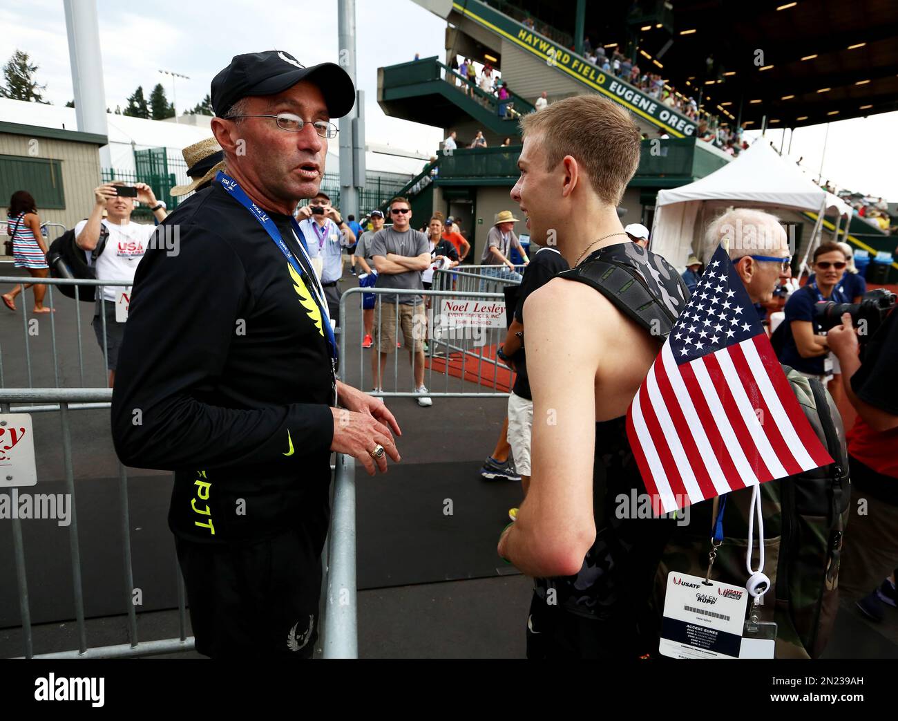 Alberto Salazar, left, and Galen Rupp, right, are shown at the U.S. track and field ...