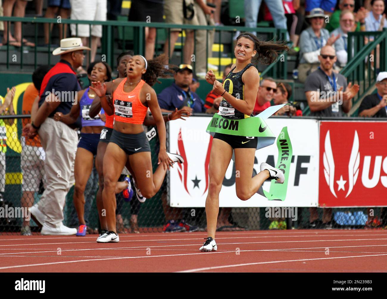 Jenna Prandini is shown at the U.S. track and field championships in Eugene, Ore., Sunday, June ...