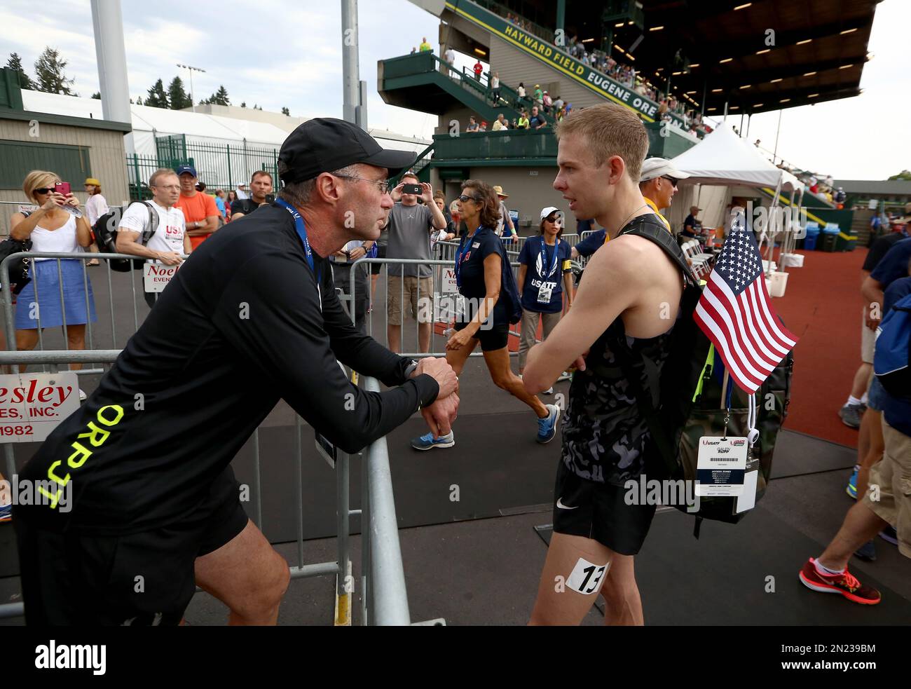 Alberto Salazar, left, and Galen Rupp, right, are shown at the U.S. track and field ...