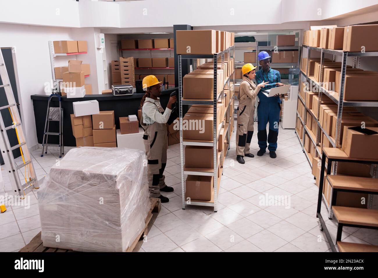 Delivery service warehouse managers preparing customer order before ...