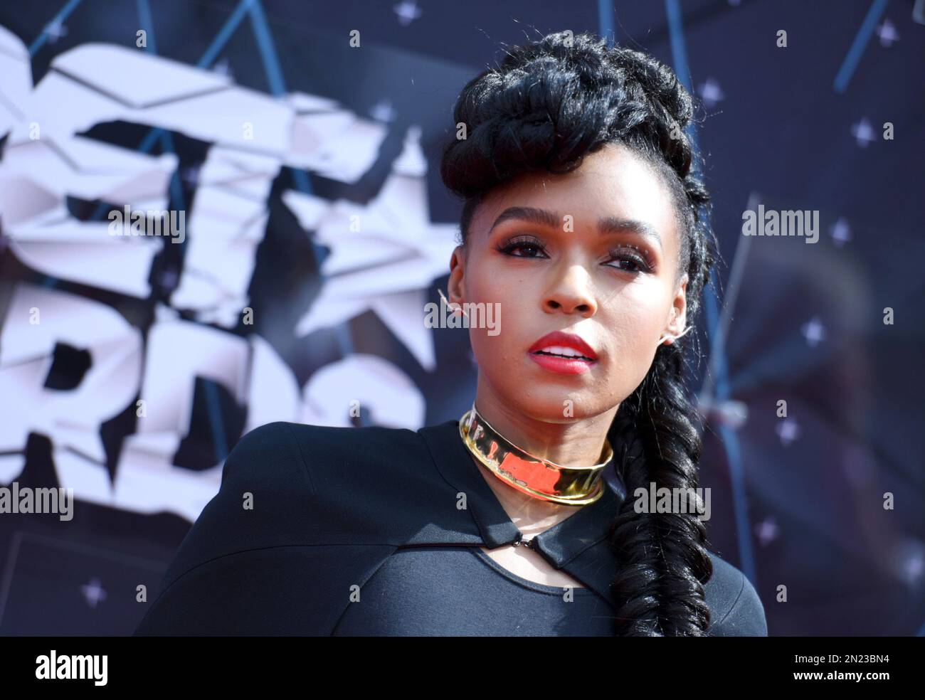 Janelle Monae arrives at the BET Awards at the Microsoft Theater on ...