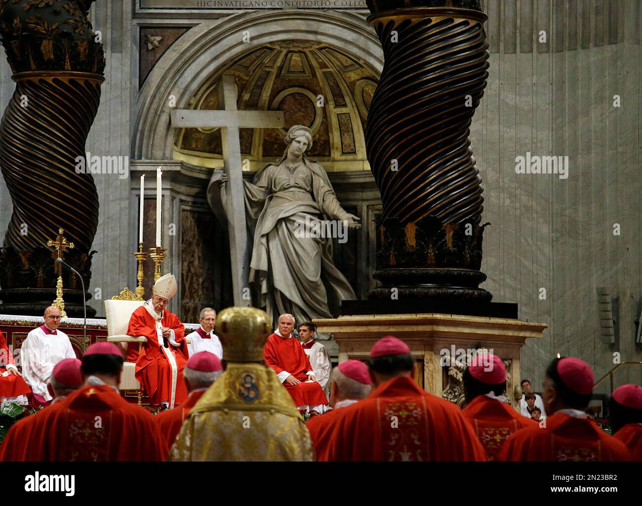 Pope Francis celebrates a mass where he bestowed the Pallium, a woolen ...