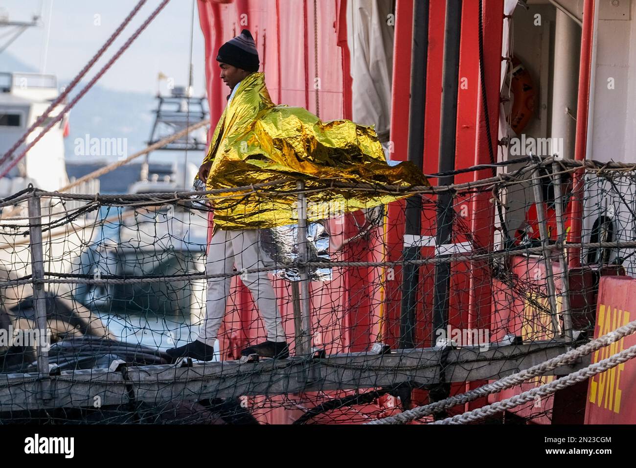 Docking in the port of Naples for the Sea Eye4 ship on board the ONG ...
