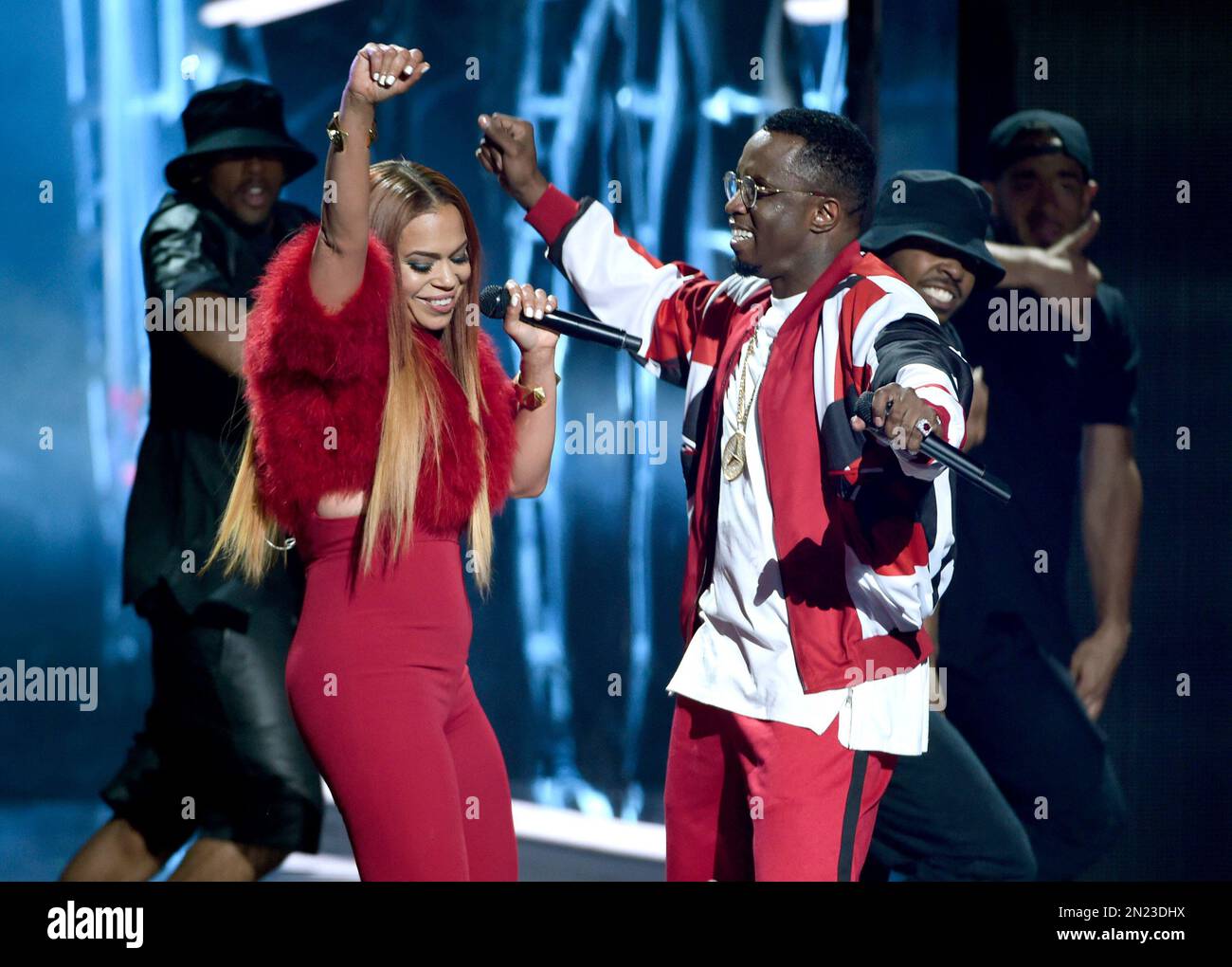 Faith Evans, left, and Sean "Diddy" Combs perform at the BET Awards at ...