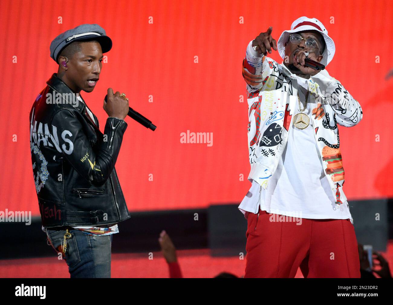 Pharrell Williams, left, and Sean "Diddy" Combs perform at the BET ...