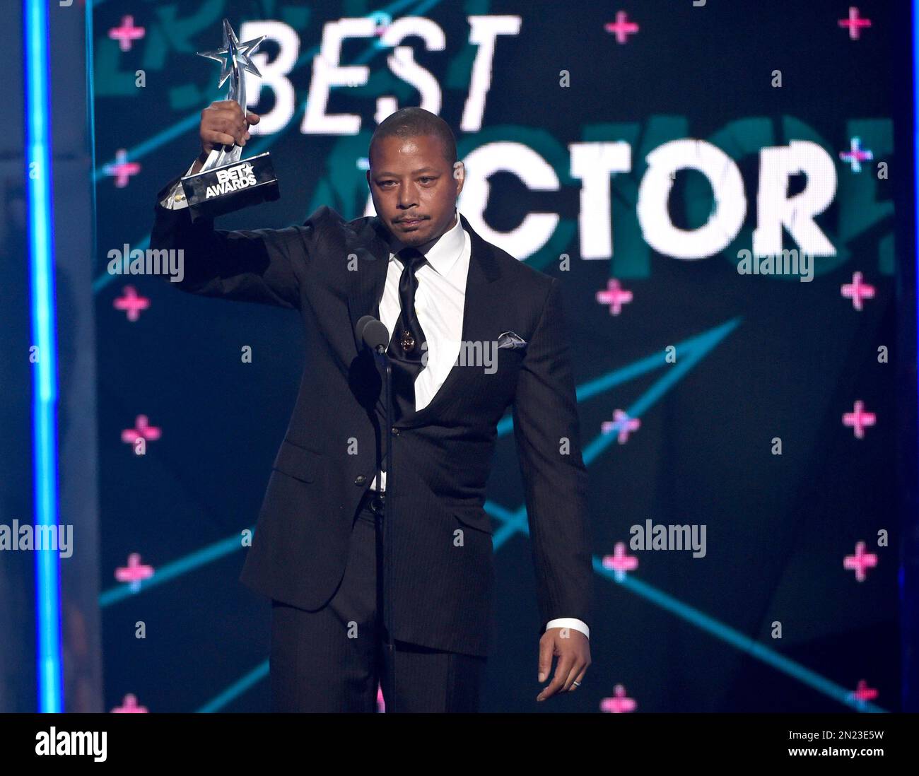 Terrence Howard accepts the award for best actor at the BET Awards at ...