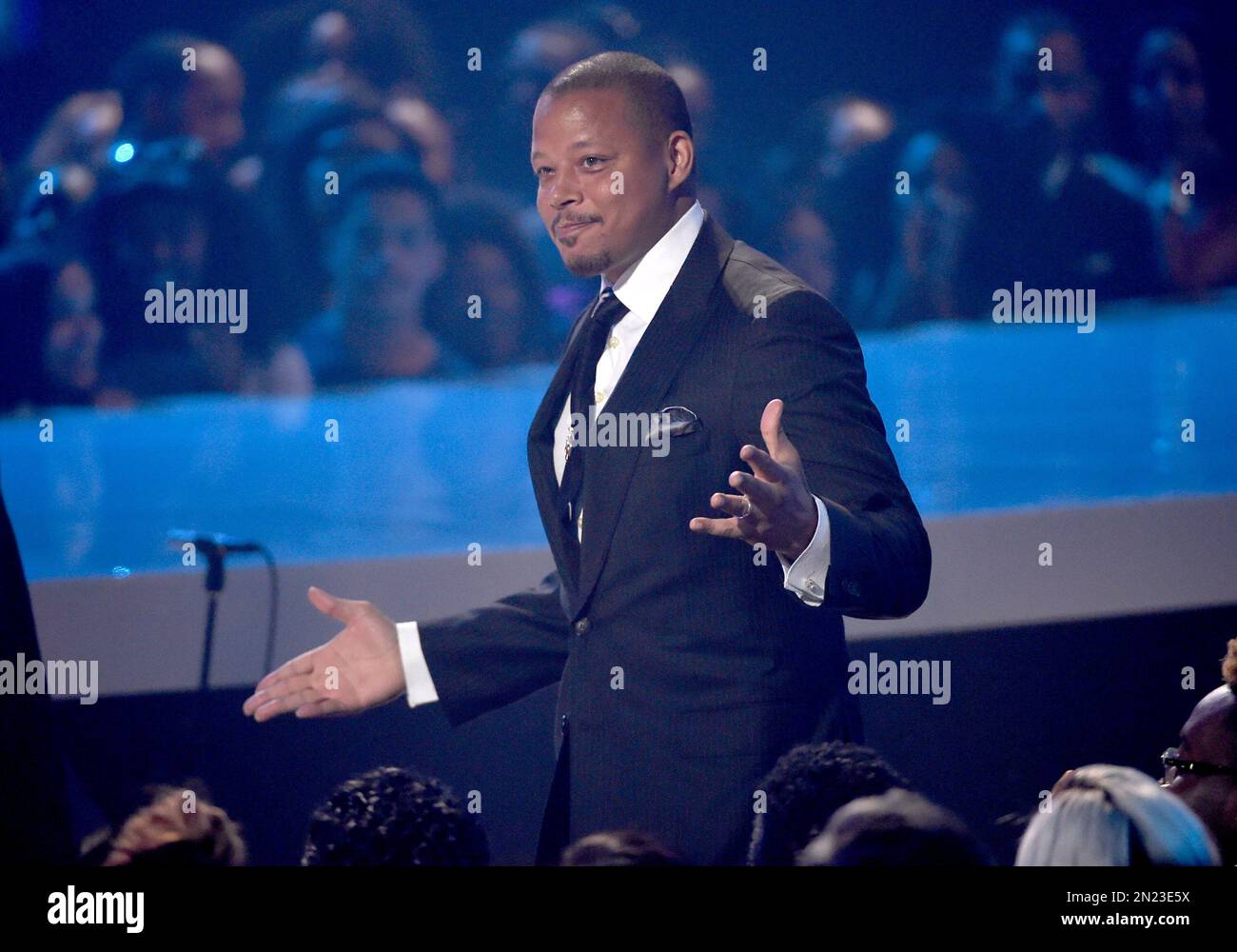 Terrence Howard accepts the award for best actor at the BET Awards at ...