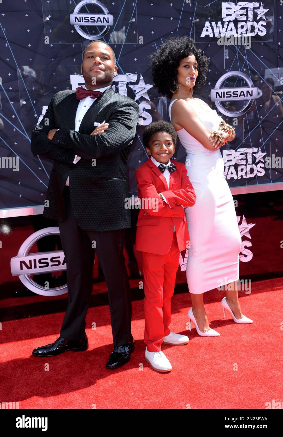 Anthony Anderson, from left, Miles Brown and Tracee Ellis Ross arrive ...