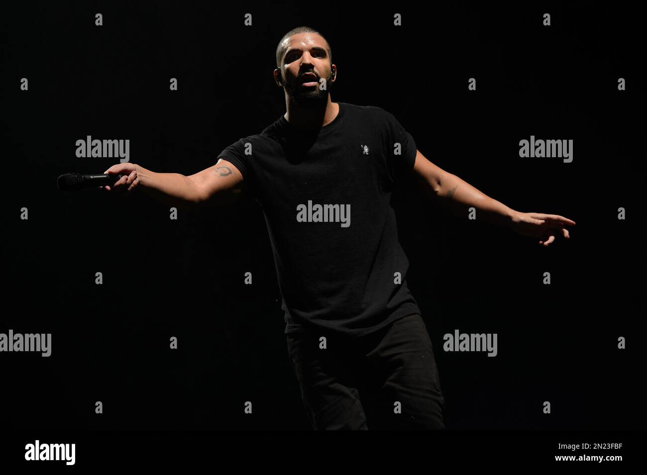 Canadian singer Drake performs on the main stage at Wireless festival ...