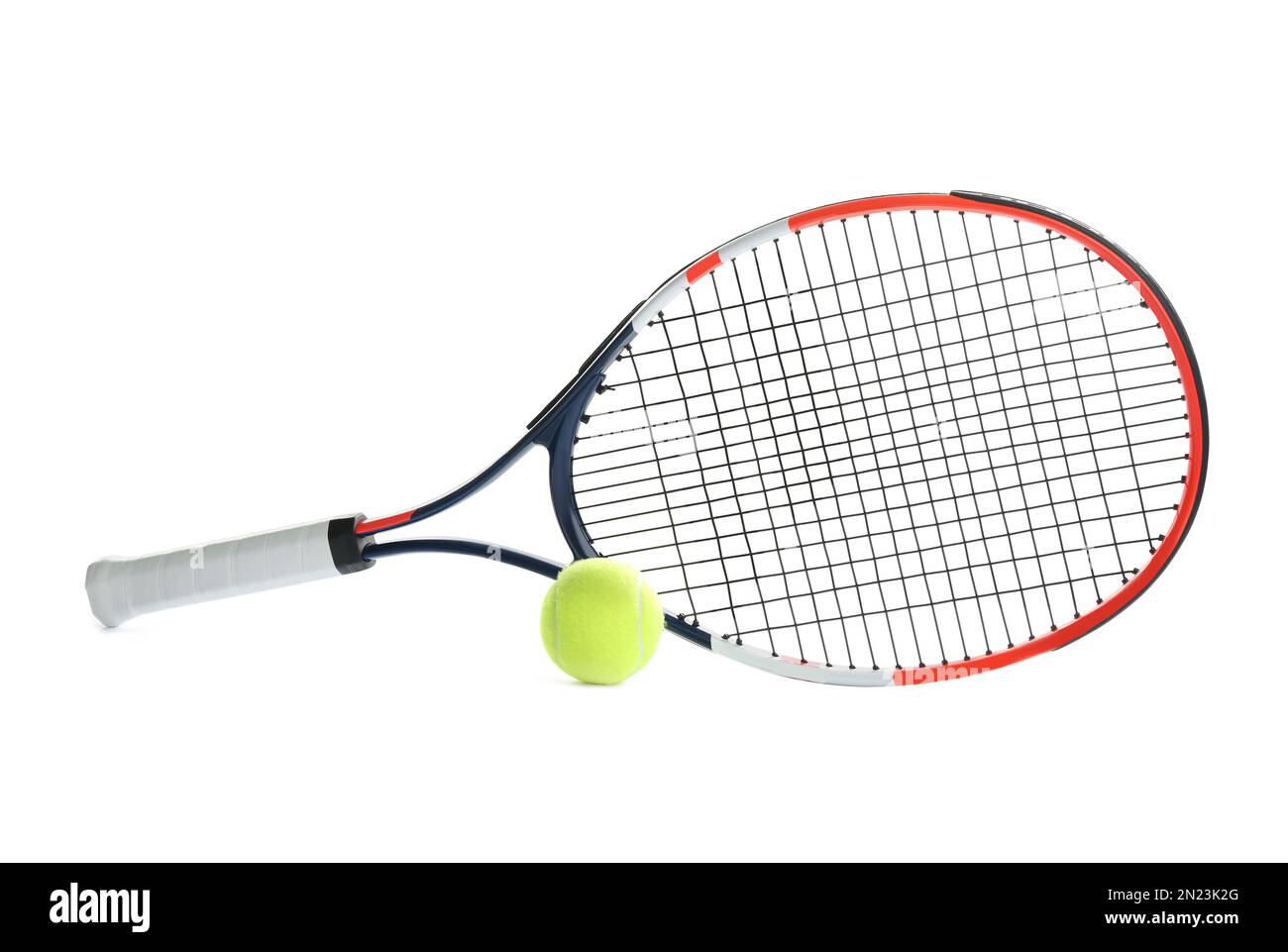 Tennis racket and ball on white background. Sports equipment Stock ...