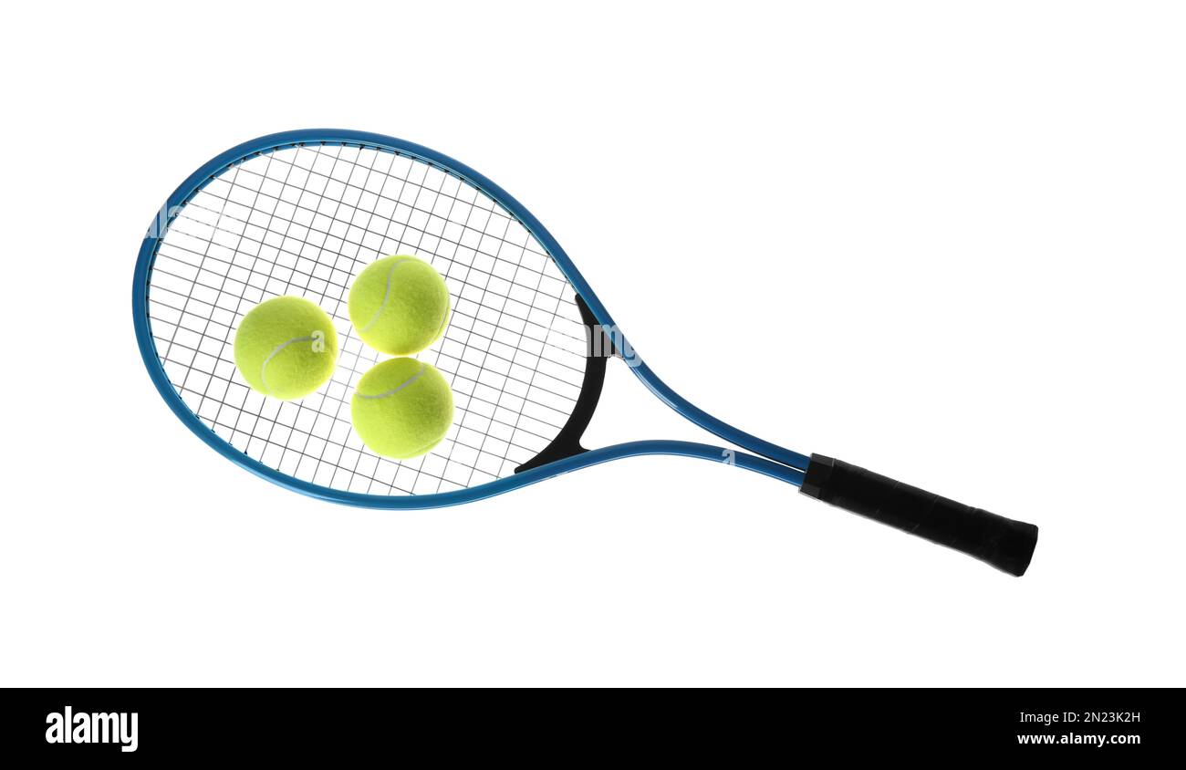 Tennis racket and balls on white background. Sports equipment Stock ...