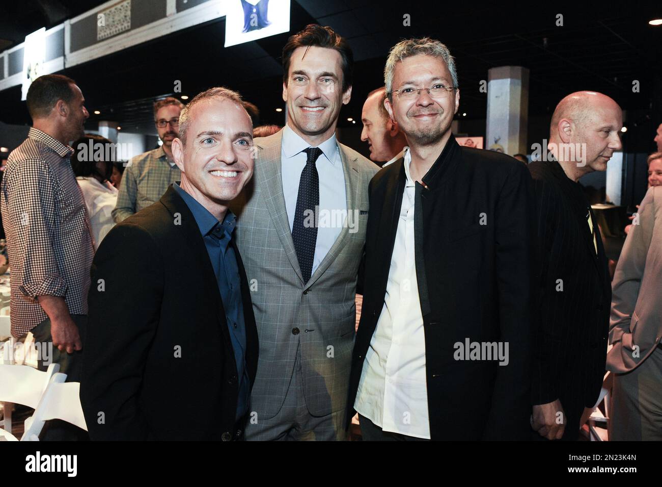 Director Kyle Balda, from left, actor Jon Hamm, and director Pierre ...