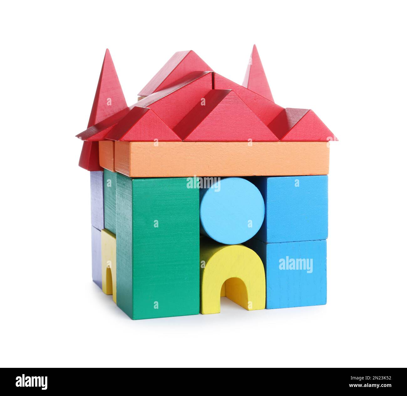 Colorful toy castle made of blocks isolated on white Stock Photo - Alamy