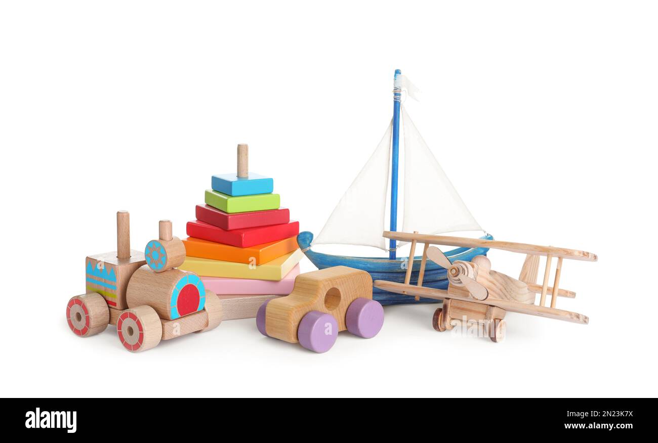 Set of different toys on white background Stock Photo - Alamy