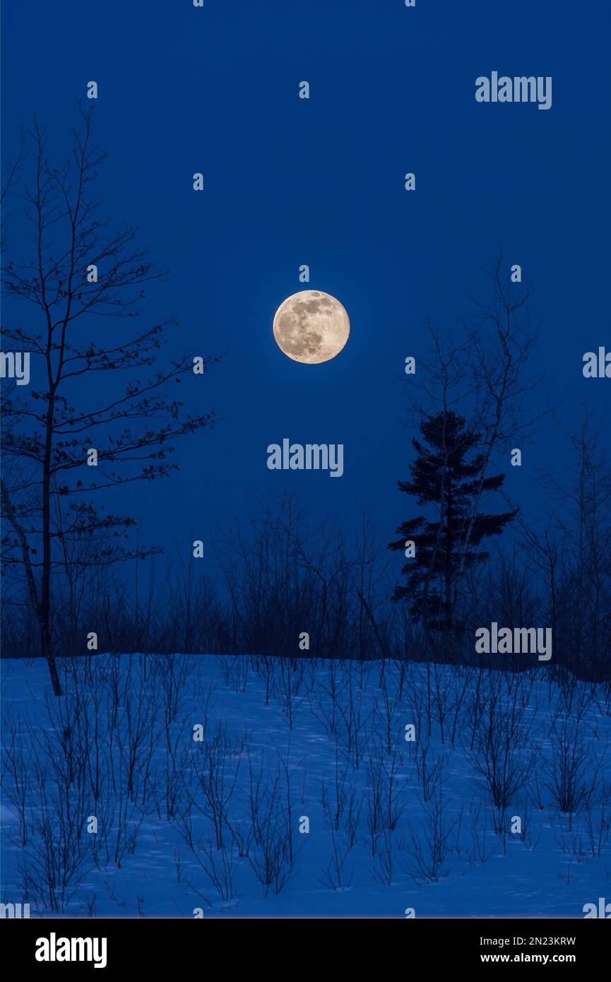 Full moon rising over a winter field in northern Wisconsin Stock Photo ...