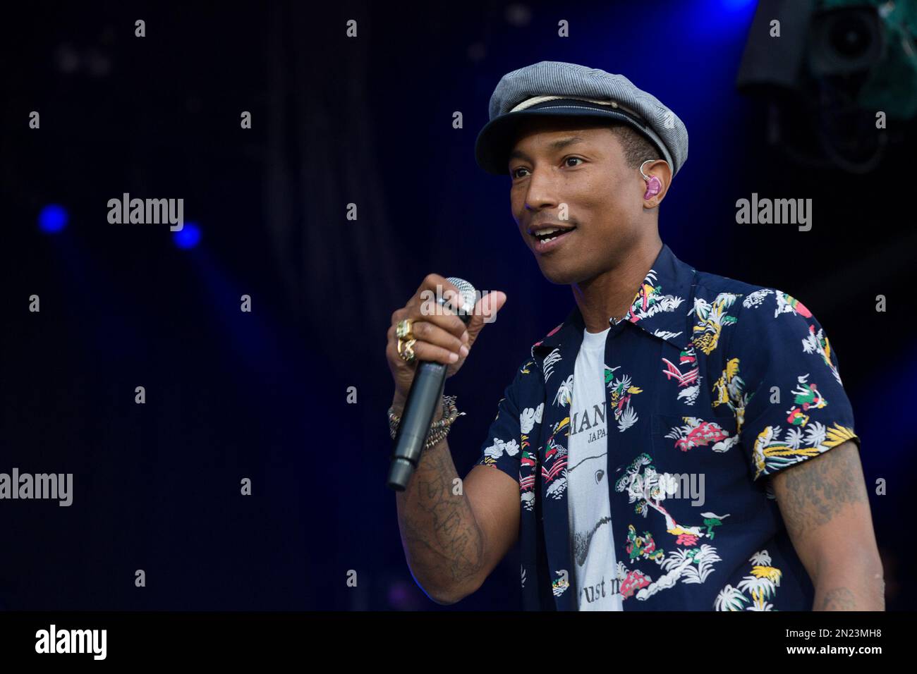Singer Pharrell Williams performs on the Pyramid Stage at Glastonbury ...