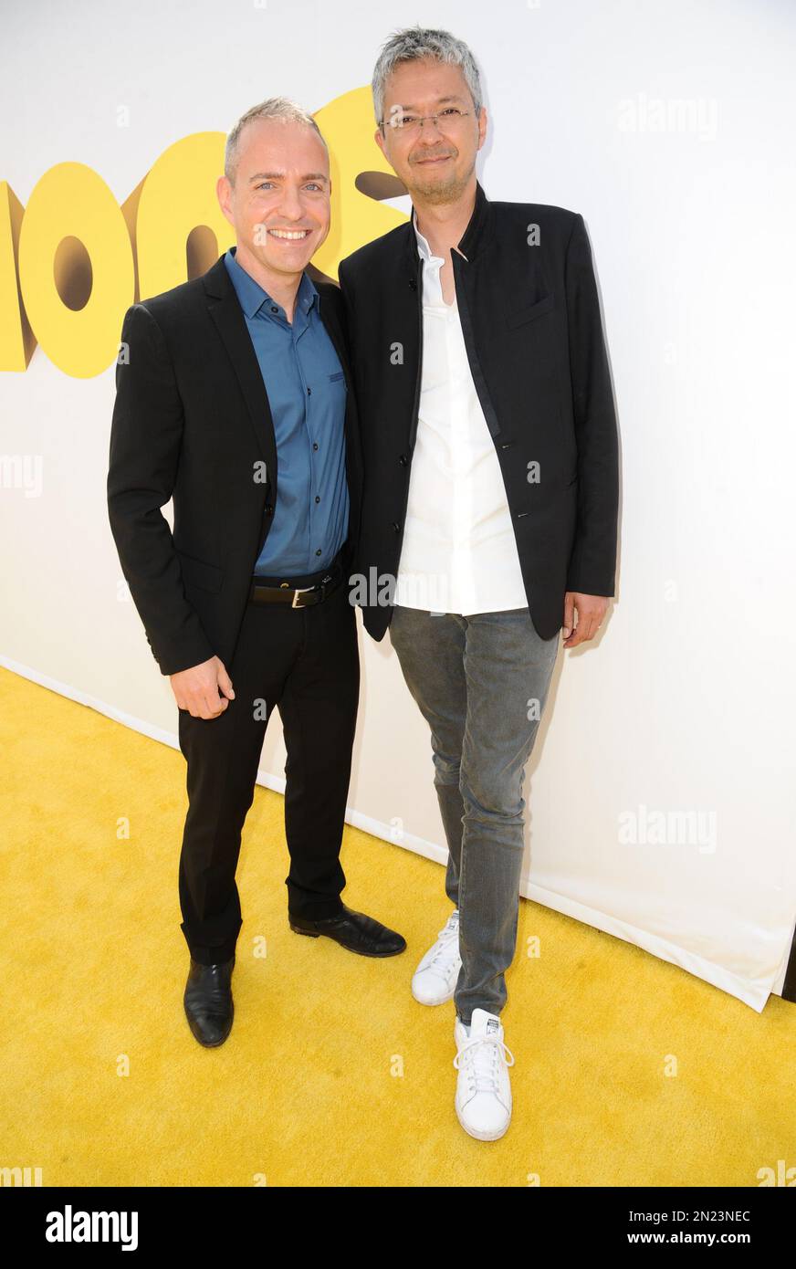 Directors Kyle Balda, left, and Pierre Coffin arrive at the Los Angeles ...