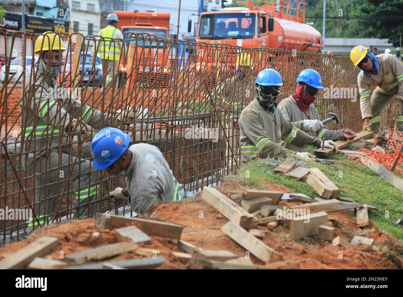 salvador, bahia, brazil - january 19, 2023: construction workers of the ...