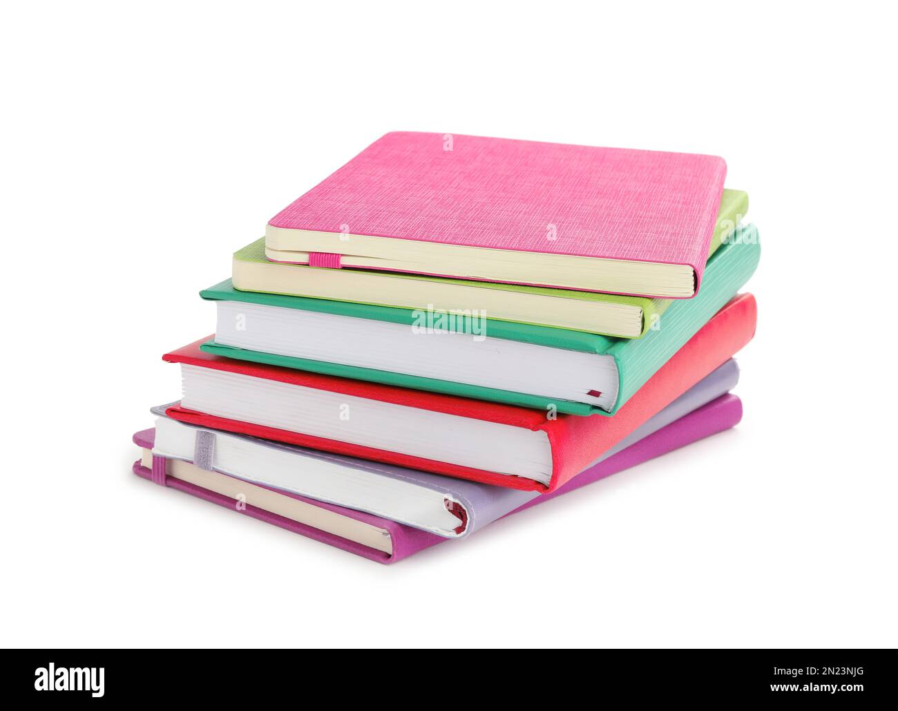 Stack of colorful notebooks isolated on white. School stationery Stock ...