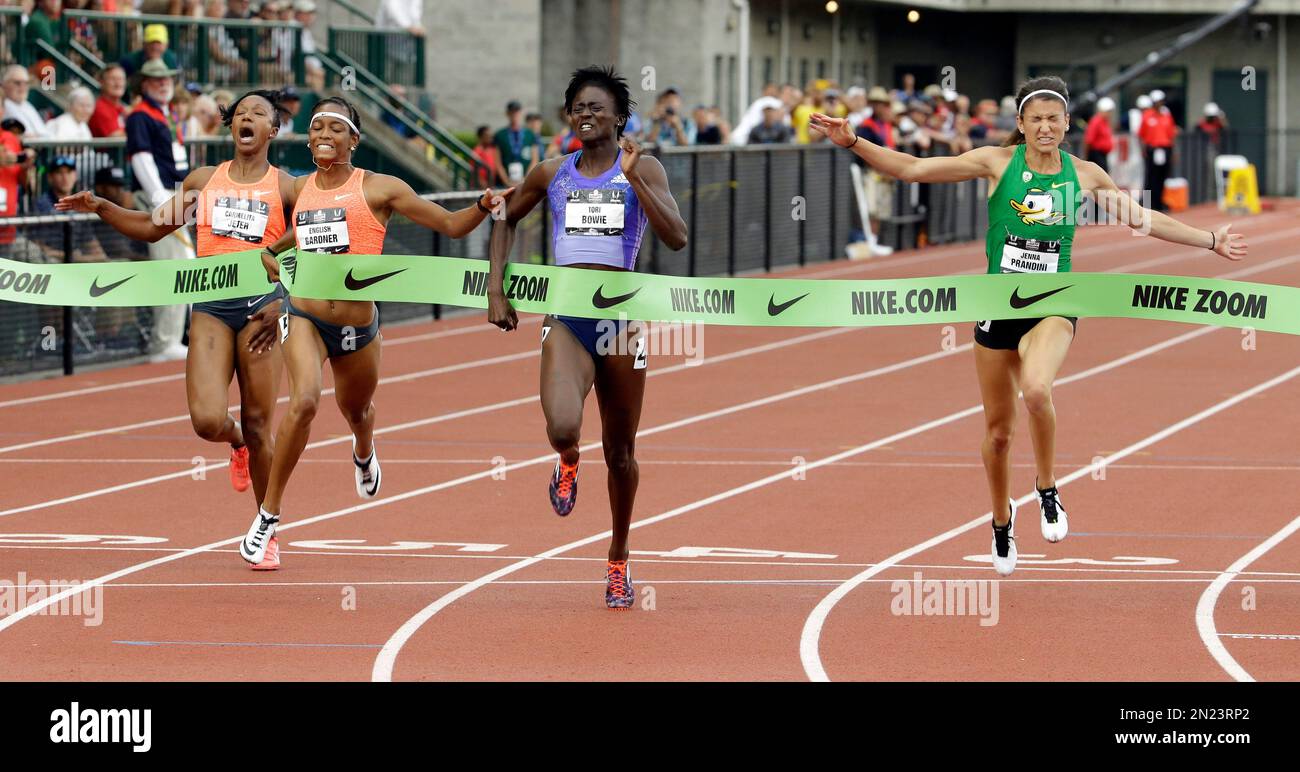 Tori Bowie, second from right, wins the 100-meter at the U.S. Track and ...