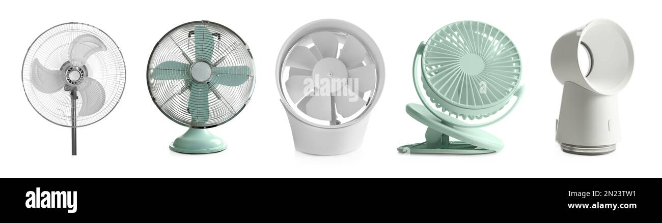 Set of different fans on white background, banner design Stock Photo ...