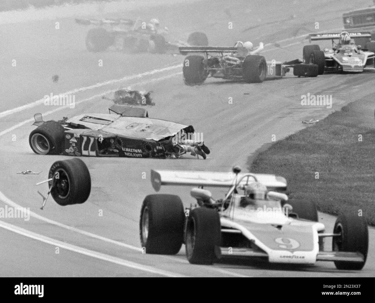 The car of Salt Walther (77) comes to a rest upside down with Walther's ...