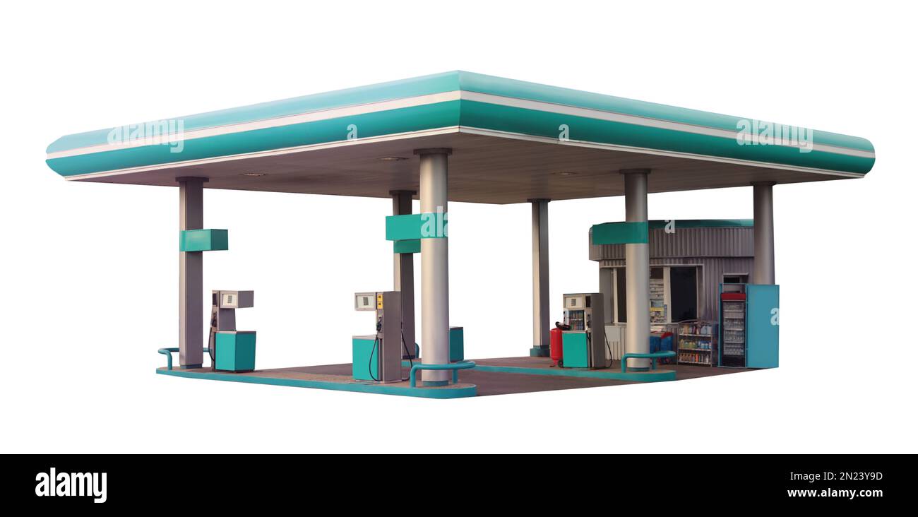 Modern gas station on white background, exterior Stock Photo - Alamy