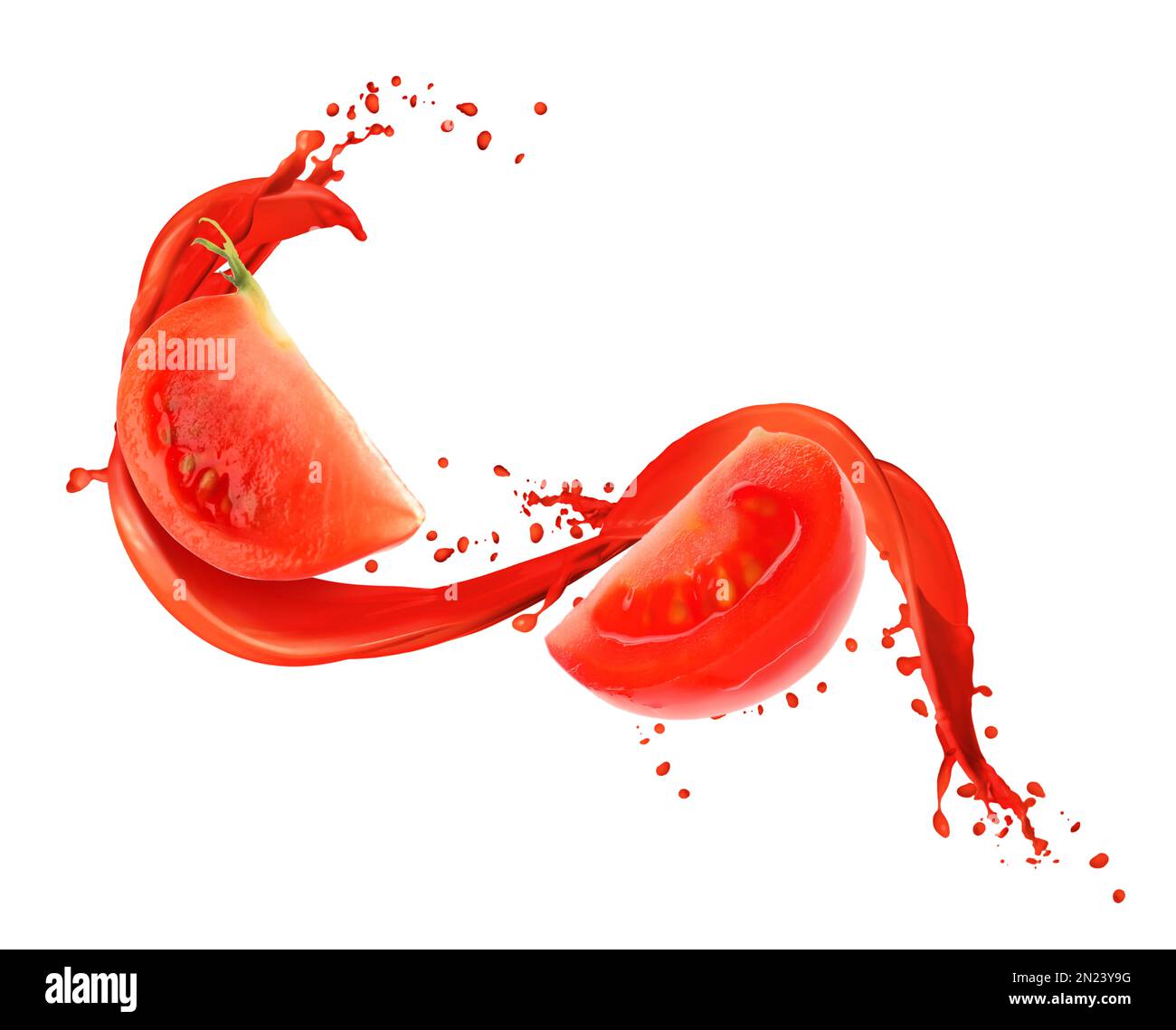 Fresh tomato with juice splash in air on white background Stock Photo ...
