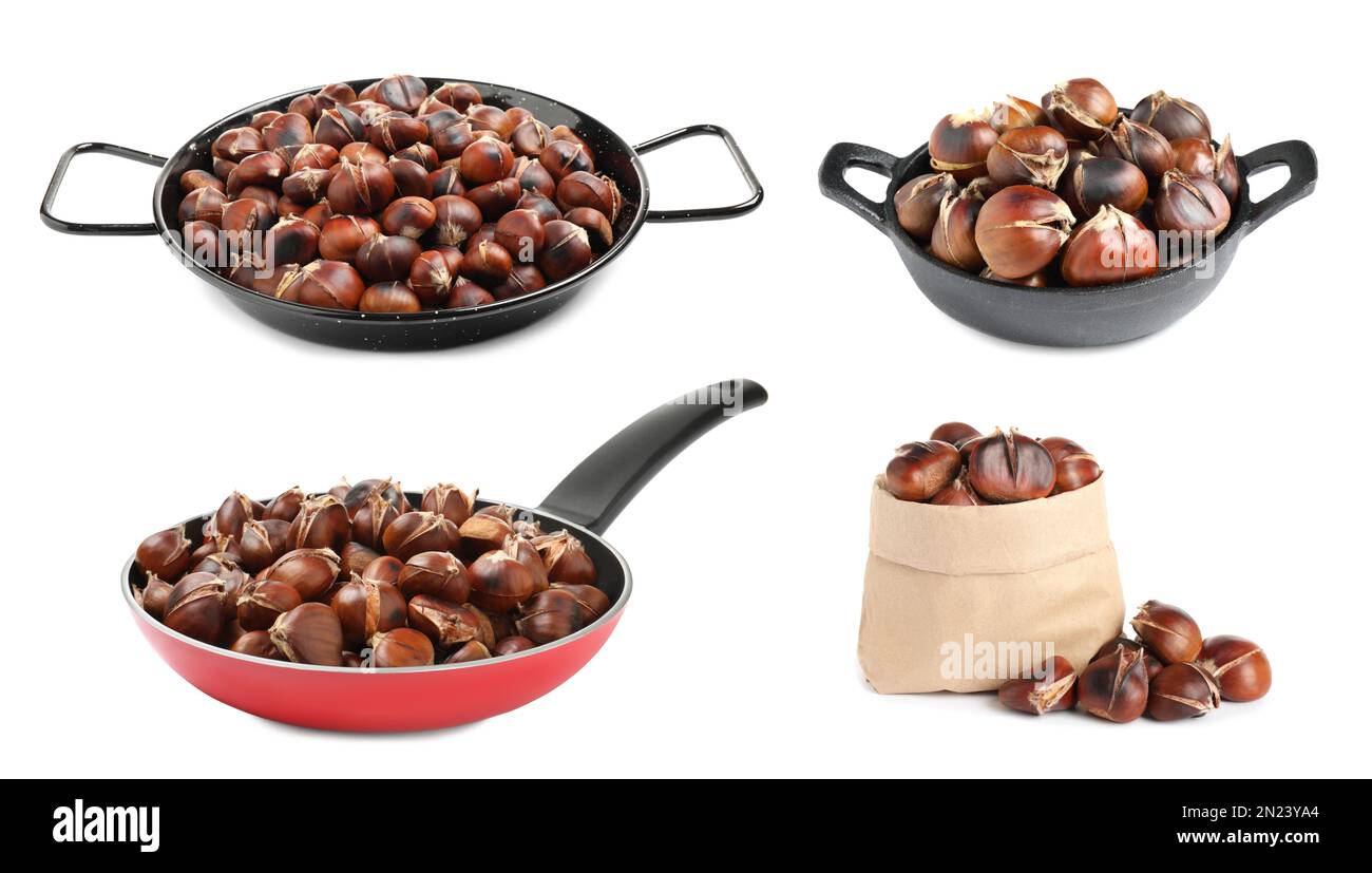 Set of sweet roasted edible chestnuts isolated on white Stock Photo - Alamy