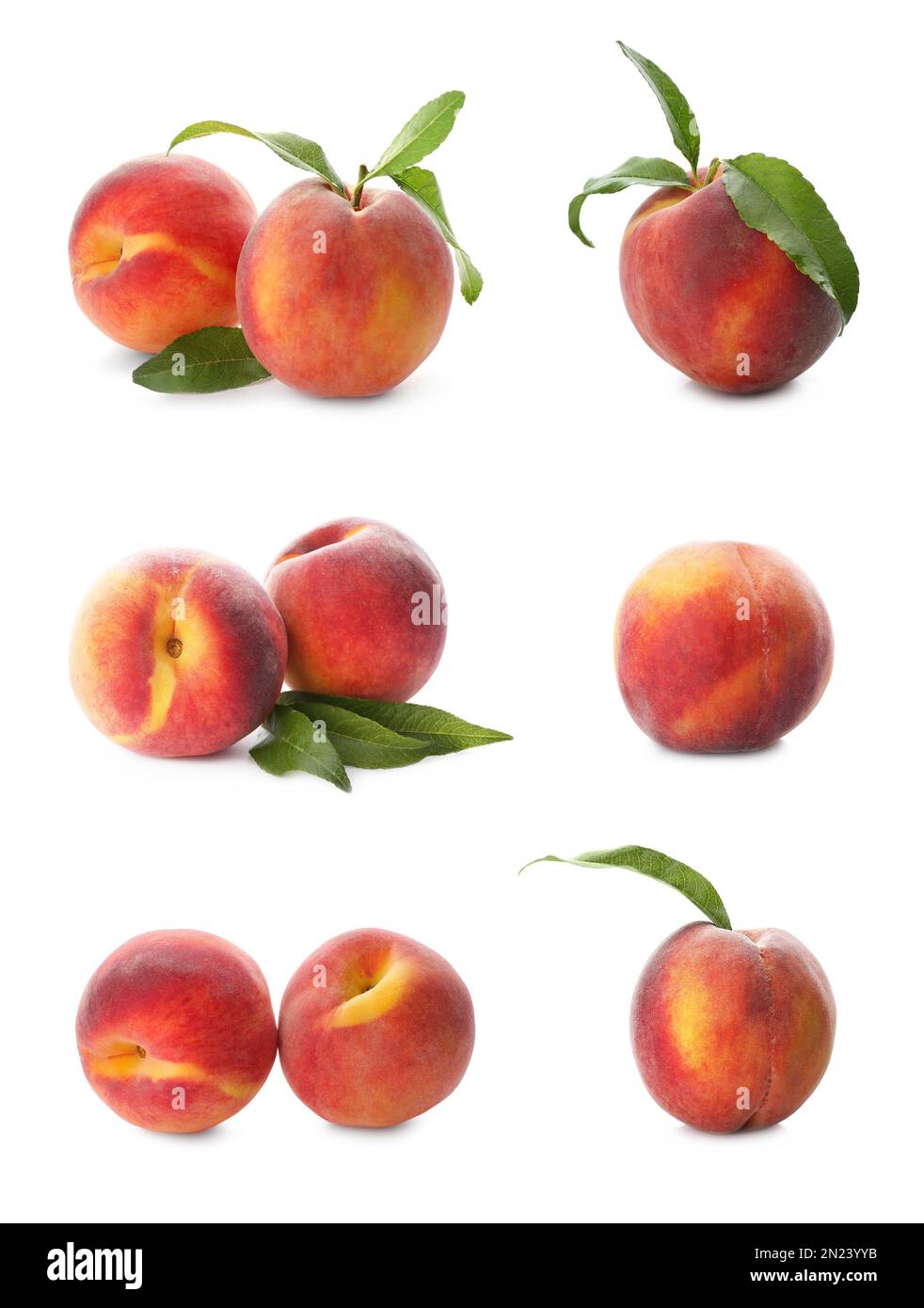 Set of fresh ripe peaches on white background Stock Photo - Alamy