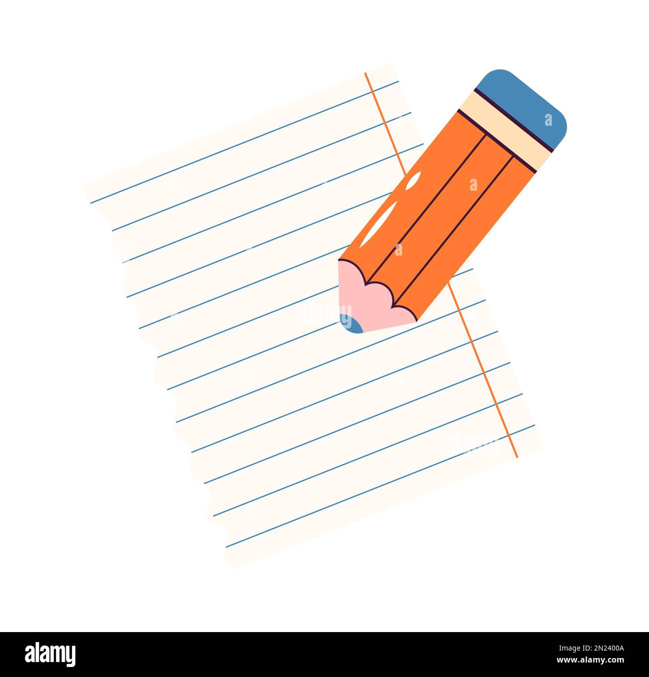 Sheet of notebook with pencil. A torn sheet of paper in line for ...