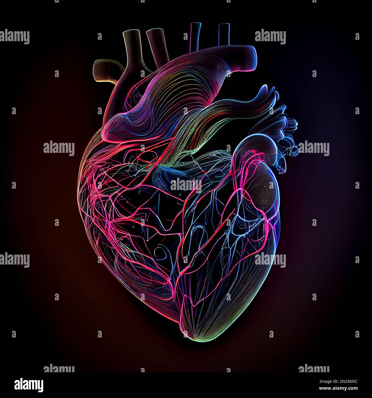 Human heart made of neon wires isolated on black background. Glowing ...