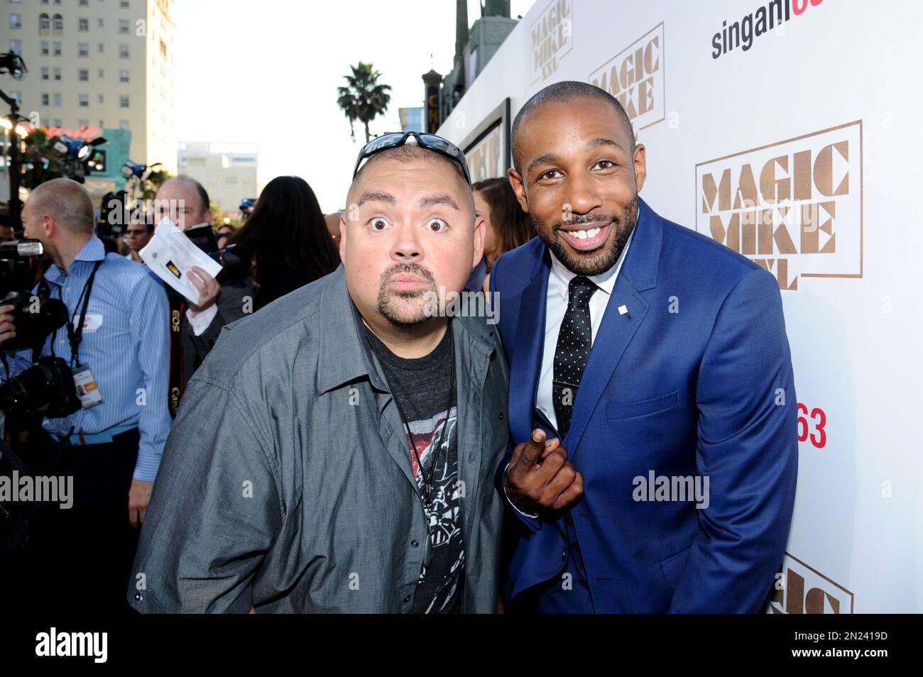 Gabriel Iglesias, left, and Stephen "tWitch" Boss arrive at the Los ...
