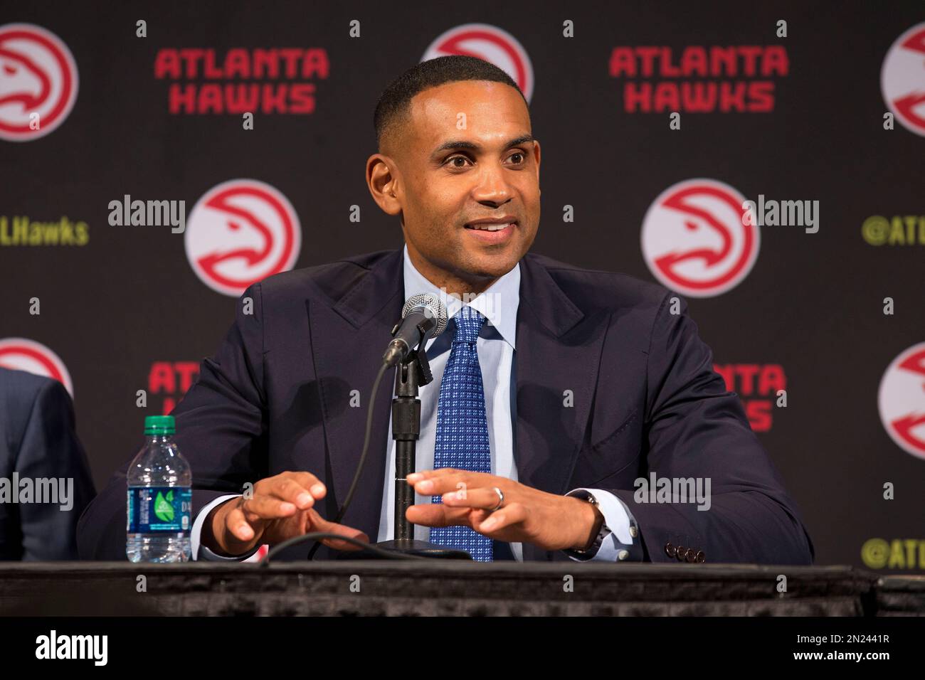 Atlanta Hawks new owner Grant Hill speaks during a news conference to ...